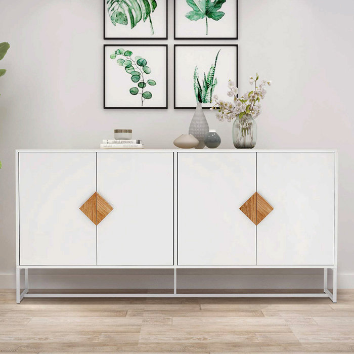 Ebern Designs 63"L Buffet Cabinet 4 Doors Modern Kitchen Buffet Storage Sideboard Cabinet ...